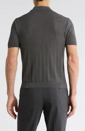 Emporio Armani Textured Quarter Zip Polo - Grey