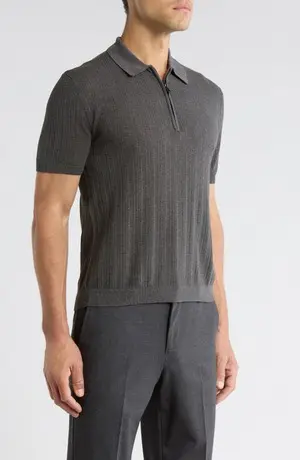 Emporio Armani Textured Quarter Zip Polo - Grey