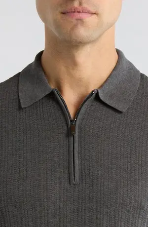 Emporio Armani Textured Quarter Zip Polo - Grey