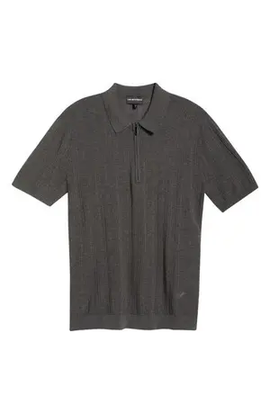 Emporio Armani Textured Quarter Zip Polo - Grey