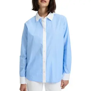 French Connection Striped Cotton Poplin Button-up Shirt - Blue Hydrangea Summer