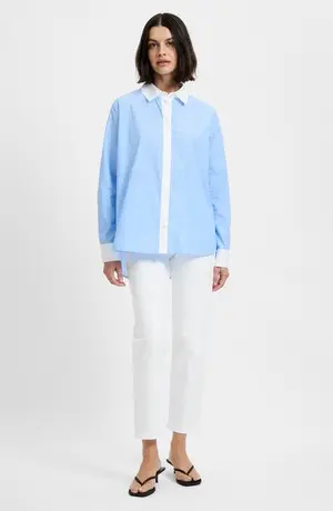 French Connection Striped Cotton Poplin Button-up Shirt - Blue Hydrangea Summer