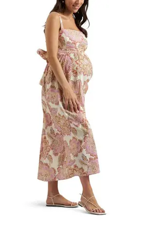 RIPE MATERNITY Hope Tie Back Linen Blend Dress