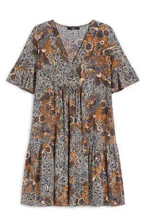 Max Mara Fuoko Paisley Floral Cotton Jersey Babydoll Dress - Navy