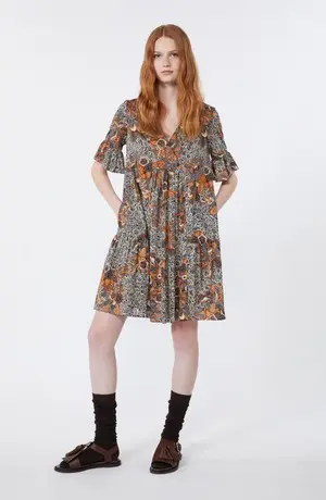 Max Mara Fuoko Paisley Floral Cotton Jersey Babydoll Dress - Navy