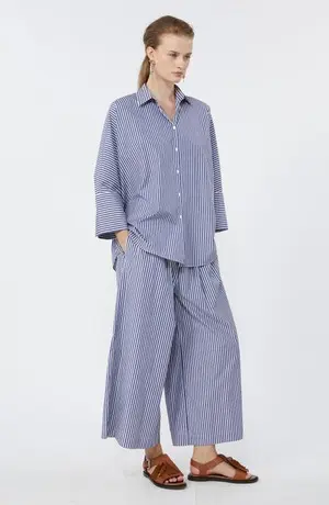 Max Mara Ottone Stripe Cotton Wide Leg Crop Pants
