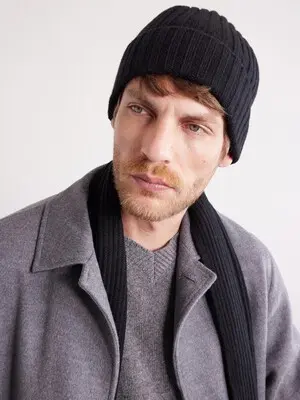 Mr P. Ribbed Cashmere Beanie And Scarf Set