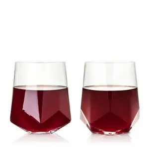 VISKI Seneca Crystal Faceted Wine Glasses Set Of 2 - Clear