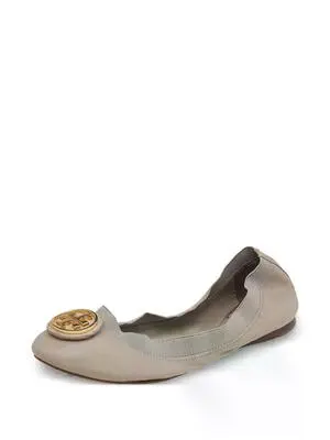 Tory Burch Beige Leather Ballet Flats With Logo Plaque