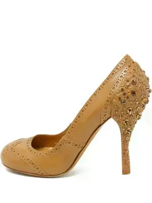 Miu Miu Leather Laser-cut Pumps With Crystal Embellishment