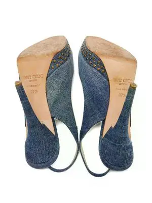 JIMMY CHOO 120mm Studded Denim Slingback Sandals