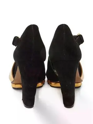 Marni Suede And Gold Metallic Peep-toe Sandals With Sculpted Heel