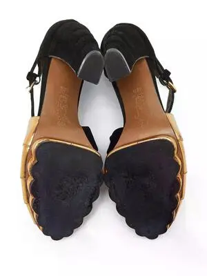 Marni Suede And Gold Metallic Peep-toe Sandals With Sculpted Heel