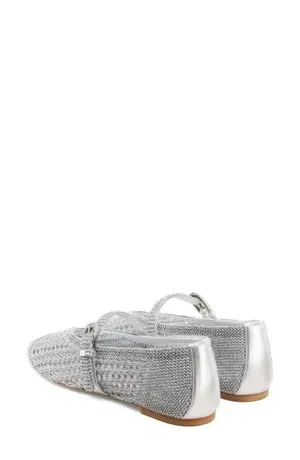 STUART WEITZMAN Leora Metallic Mary Jane Flat - Silver