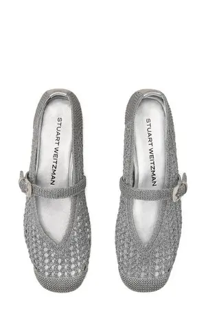 STUART WEITZMAN Leora Metallic Mary Jane Flat - Silver