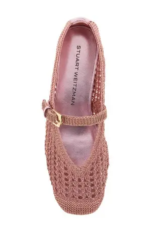 STUART WEITZMAN Leora Metallic Mary Jane Flat - Soft Rose