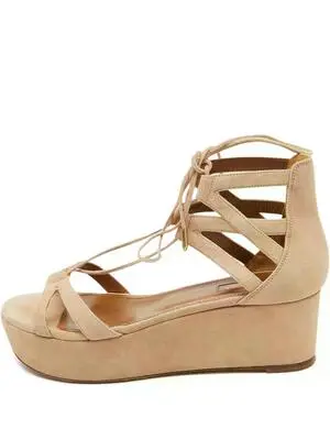 AQUAZZURA Beige Suede Lace-up Wedge Sandals