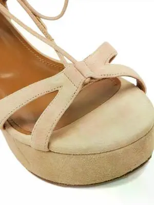 AQUAZZURA Beige Suede Lace-up Wedge Sandals