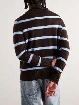 ALLUDE Striped Wool And Cashmere-blend Half-zip Sweater - Brown