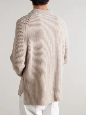 ALLUDE Ribbed Virgin Wool And Cashmere-blend Polo Sweater - Neutrals