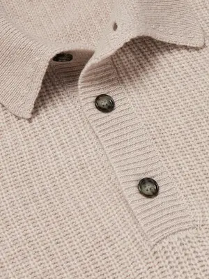 ALLUDE Ribbed Virgin Wool And Cashmere-blend Polo Sweater - Neutrals