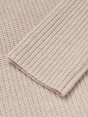 ALLUDE Ribbed Virgin Wool And Cashmere-blend Polo Sweater - Neutrals