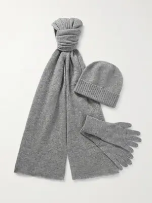 ALLUDE Cashmere Scarf, Beanie, And Gloves Set - Gray