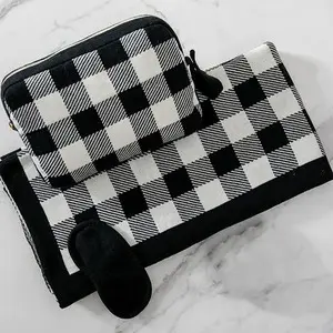 PINK LEMONADE Plaid Organic Cotton Travel Blanket And Eye Mask Set - Black