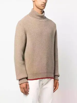 FAY Ribbed-knit Roll-neck Sweatshirt - Brown