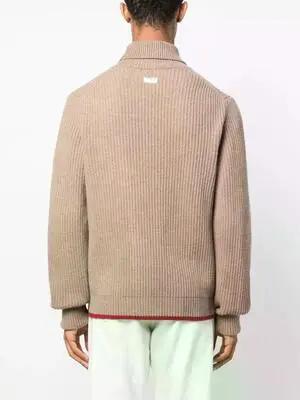 FAY Ribbed-knit Roll-neck Sweatshirt - Brown