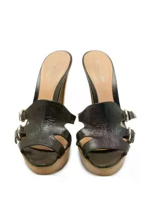 SERGIO ROSSI Leather Platform High Heel Mules With Buckle Detail