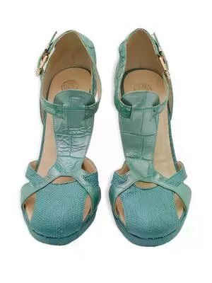 Versace 2024 Croc-embossed Leather Wedge Sandals