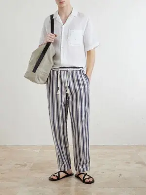 Orlebar Brown Cropped Straight-leg Striped Cotton-canvas Drawstring Trousers - Neutrals