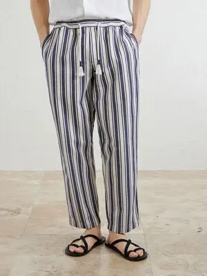 Orlebar Brown Cropped Straight-leg Striped Cotton-canvas Drawstring Trousers - Neutrals