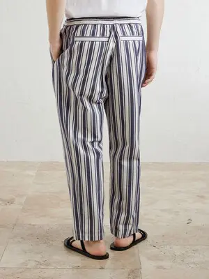 Orlebar Brown Cropped Straight-leg Striped Cotton-canvas Drawstring Trousers - Neutrals
