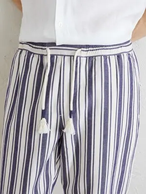 Orlebar Brown Cropped Straight-leg Striped Cotton-canvas Drawstring Trousers - Neutrals