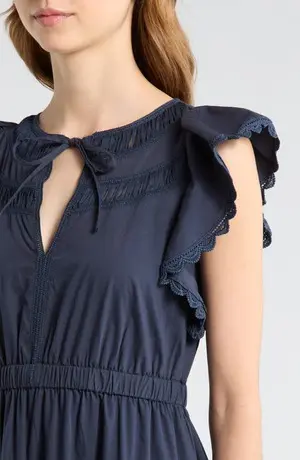 Moon River Flutter Sleeve Midi Dress - Navy
