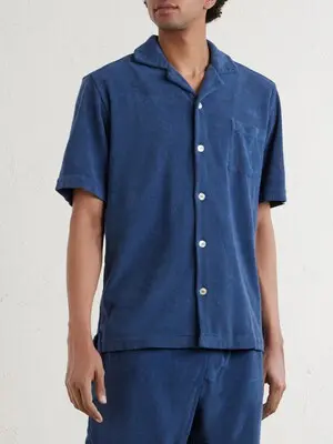 Fedeli Camp-collar Cotton-terry Shirt - Blue