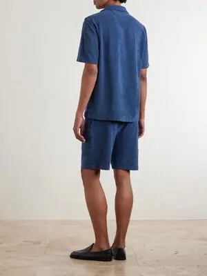 Fedeli Camp-collar Cotton-terry Shirt - Blue