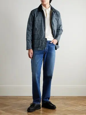 Barbour Ambleside Checked Waxed-cotton Jacket With Corduroy Collar - Blue