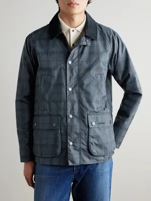 Barbour Ambleside Checked Waxed-cotton Jacket With Corduroy Collar - Blue