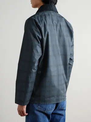 Barbour Ambleside Checked Waxed-cotton Jacket With Corduroy Collar - Blue