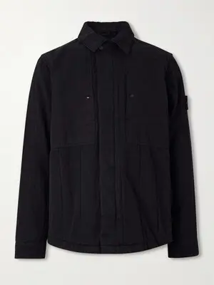 Stone Island Ghost Appliquéd Padded Cotton And Linen-blend Primaloft® Overshirt - Black