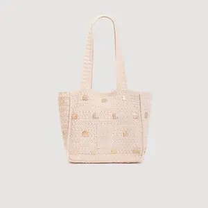 Sandro Crochet Tote Bag With Charms - Ecru