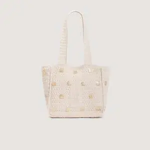 Sandro Crochet Tote Bag With Charms - Ecru