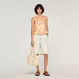 Sandro Crochet Tote Bag With Charms