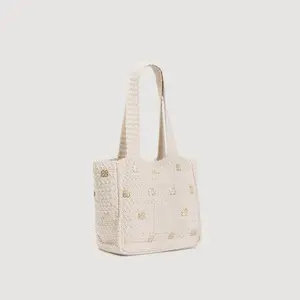 Sandro Crochet Tote Bag With Charms
