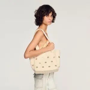 Sandro Crochet Tote Bag With Charms