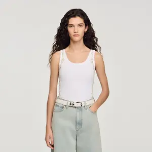 Sandro Cotton Vest Top With Lace - White