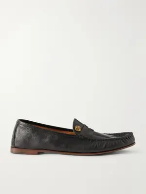 Versace Logo-embellished Leather Penny Loafers - Black